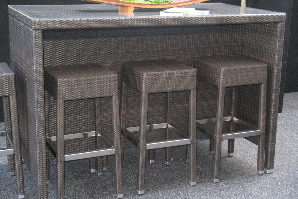 Bar Leaner Set Wicker - Incl 1 Leaner & 6 Stools | Carlton Party Hire