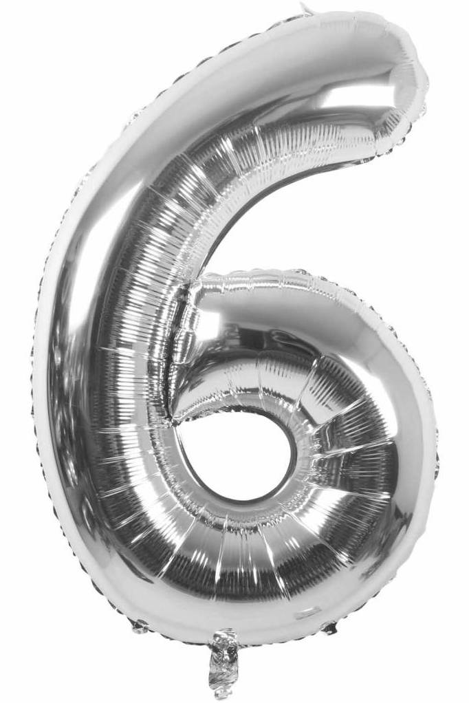 Foil Helium Balloon #6 Silver - 100cm (for sale) | Carlton Party Hire