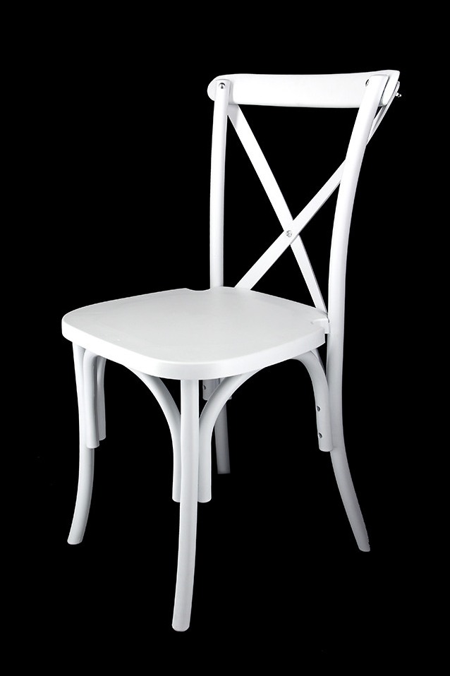 Cross Back White Chair | Carlton Party Hire