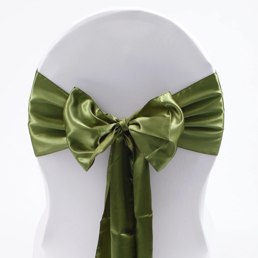 Linen - Chair Sash Satin Olive Green | Carlton Party Hire
